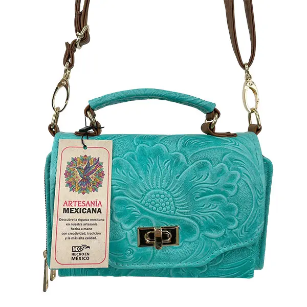 CARTERON CLOE PIEL FLORES AQUA | bolsasdeleon